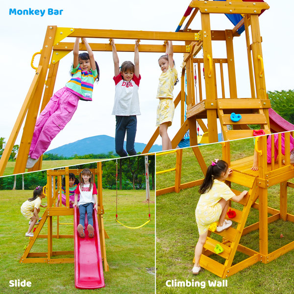 SuniBoxi Backyard Swing Set: Slide, Wall, Sandbox, Monkey Bar, Etc. Outdoor Play for 3-6-Year ...